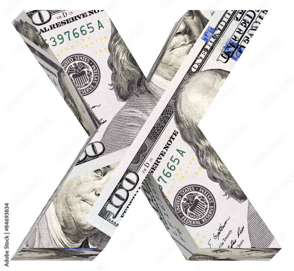 One letter from dollar bill alphabet set isolated over white. Stock ...