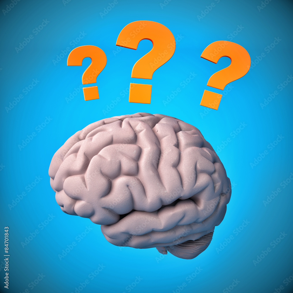 Human brain surrounded with question marks Stock Illustration | Adobe Stock