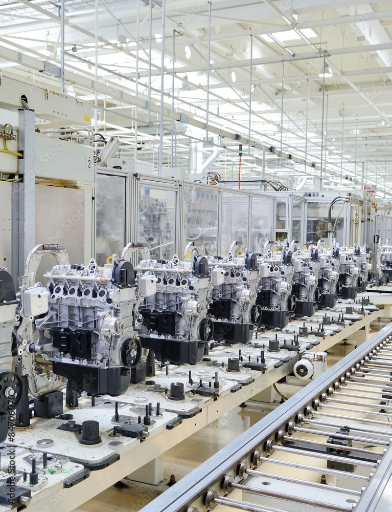 Foto de New manufactured car engines on automated production assembly ...