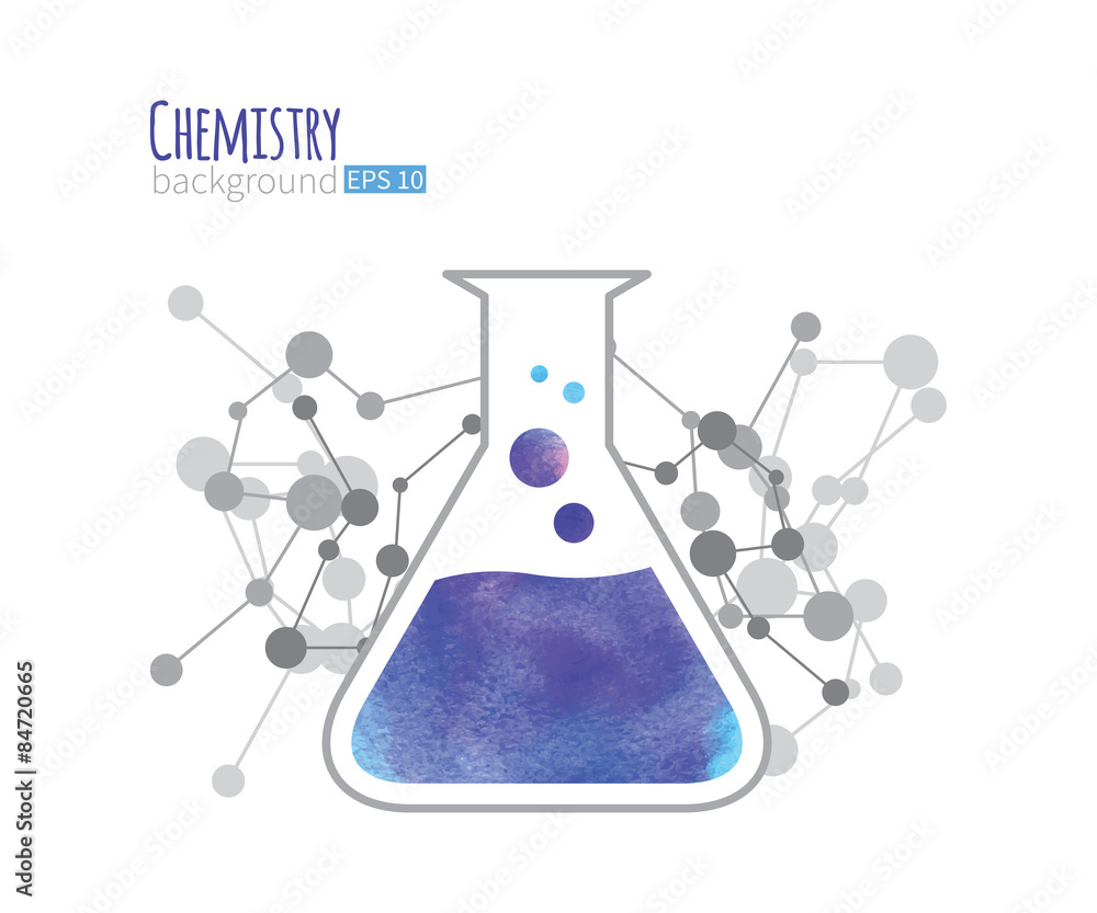 Vetor de Chemistry science design template. Watercolor texture ...