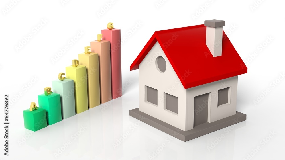 House model with chart bars isolated on white background Stock ...