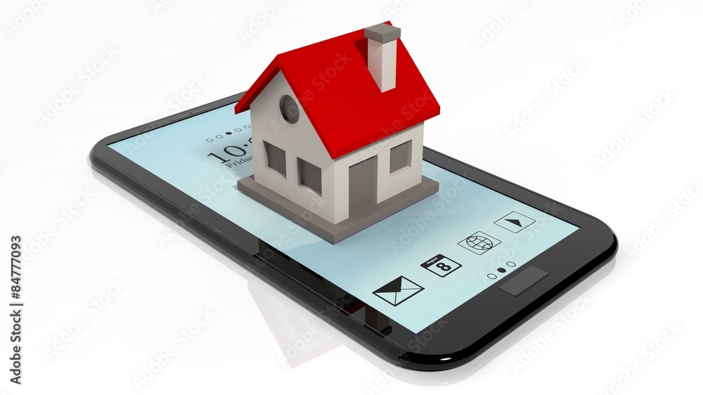 House model on smartphone isolated on white background Stock ...