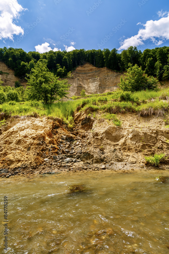 Riverbank on the River showing signs of bank erosion and instab Stock ...