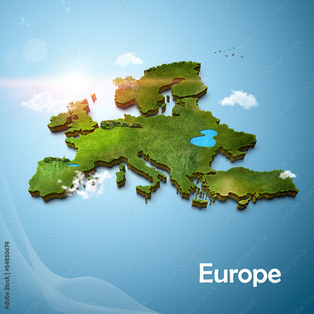 Realistic 3D Map of Europe Stock Illustration | Adobe Stock