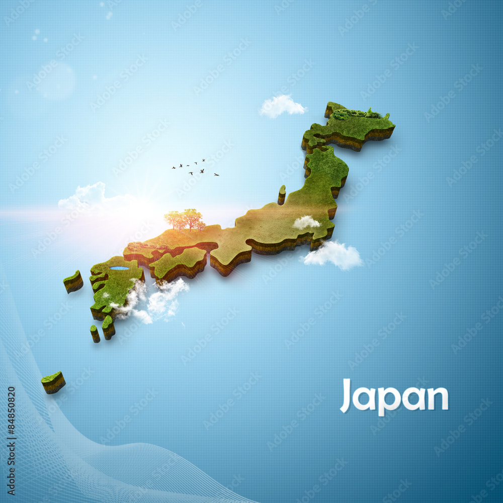 Realistic 3D Map of Japan Stock Illustration | Adobe Stock