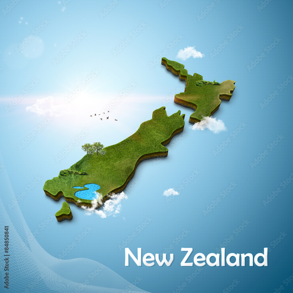 Realistic 3D Map of New Zealand Stock Illustration | Adobe Stock