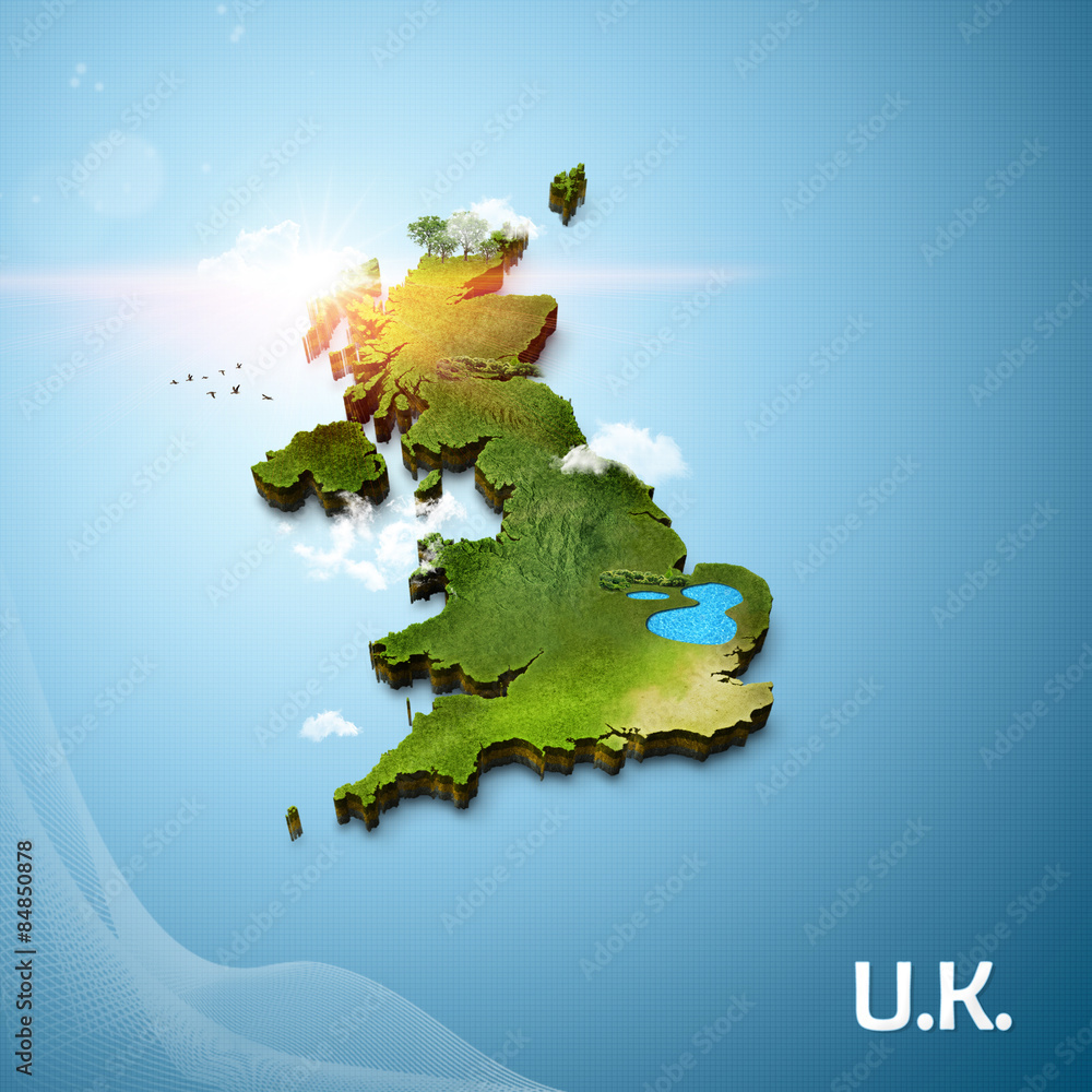 Realistic 3D Map of United Kingdom Stock Illustration | Adobe Stock
