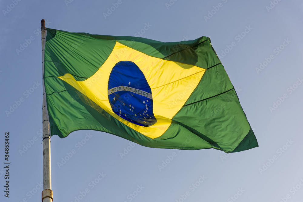 Flag of Brazil hoisted in Rio de Janeiro Stock Photo | Adobe Stock
