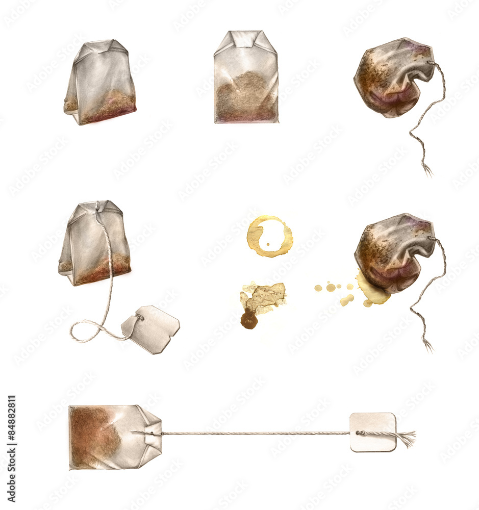 Tea bags pencil drawing isolated on white Stock Illustration | Adobe Stock