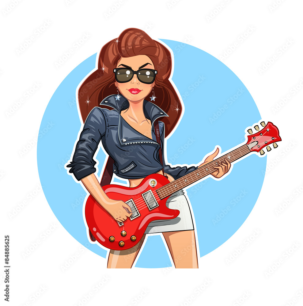Girl with guitar. Rock guitarist. Eps10 vector illustration. Stock ...