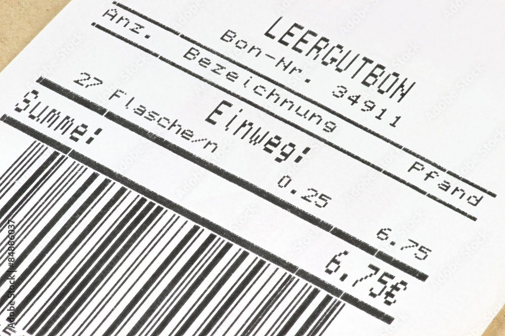 Leergutbon aus dem Pfandautomaten eines Supermarktes Stock-Foto | Adobe ...