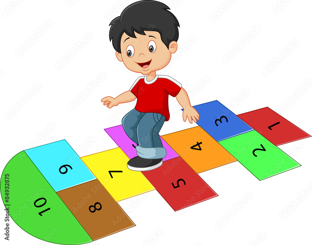 Cartoon boy on the hopscotch Stock Vector | Adobe Stock