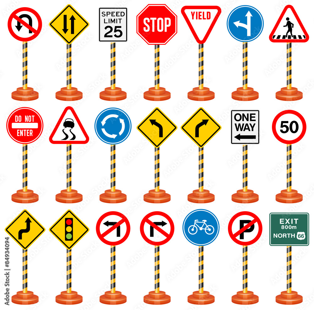 Road Signs, Traffic Signs, Transportation, Safety, Travel Stock Vector ...