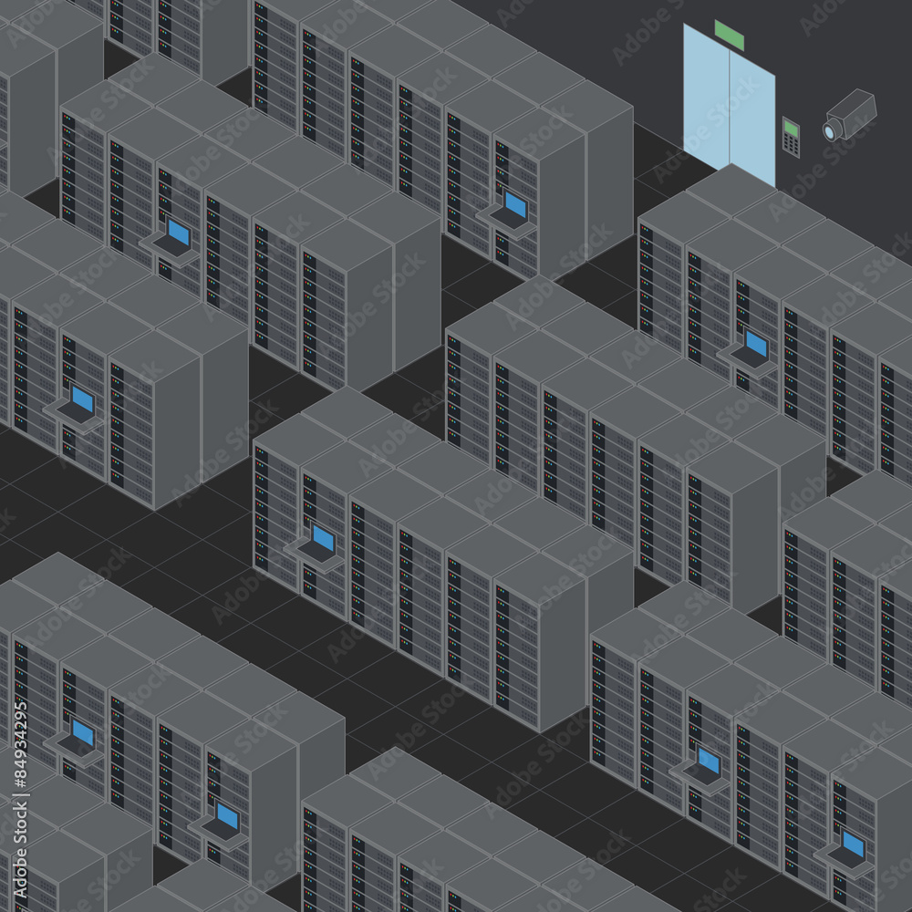 Data Center, Server Room, line drawing illustration Stock Vector ...