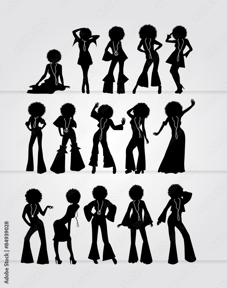 Vintage 70-80 black silhouettes of womans Stock Vector | Adobe Stock