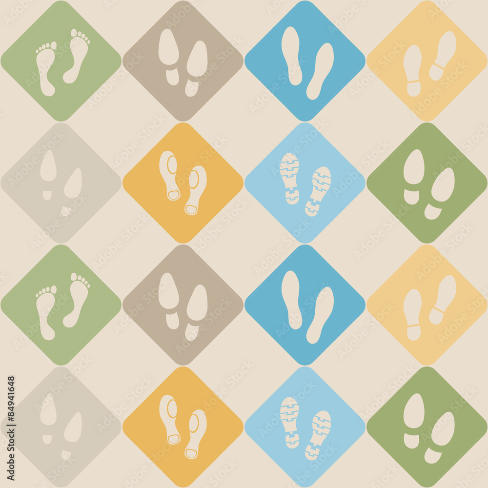 Seamless background with footprints and shoeprint icons Stock Vector ...