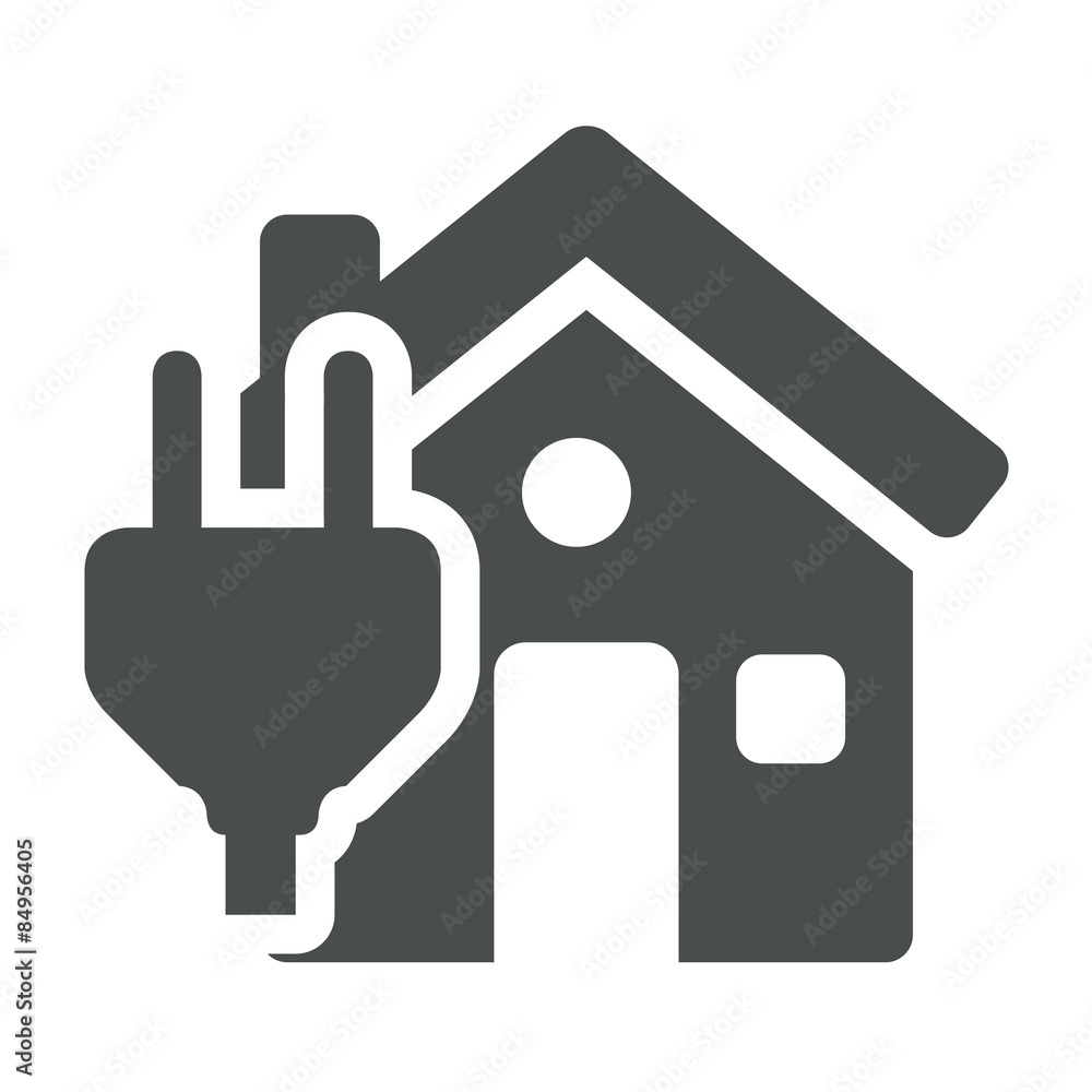 Icono casa con simbolo enchufe electrico gris Stock Illustration ...