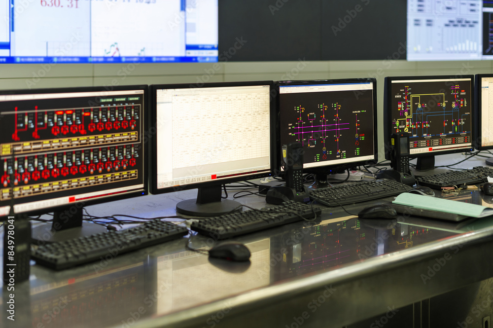 Modern plant control room and computer monitors Stock Photo | Adobe Stock