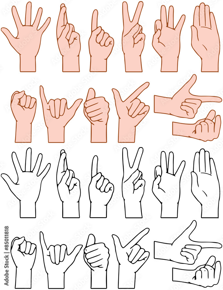 Universal Hand Signs Gestures Stock Vector | Adobe Stock