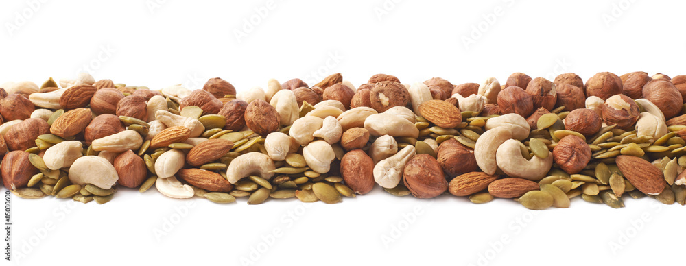 Line made of nuts and seeds isolated Stock Photo | Adobe Stock