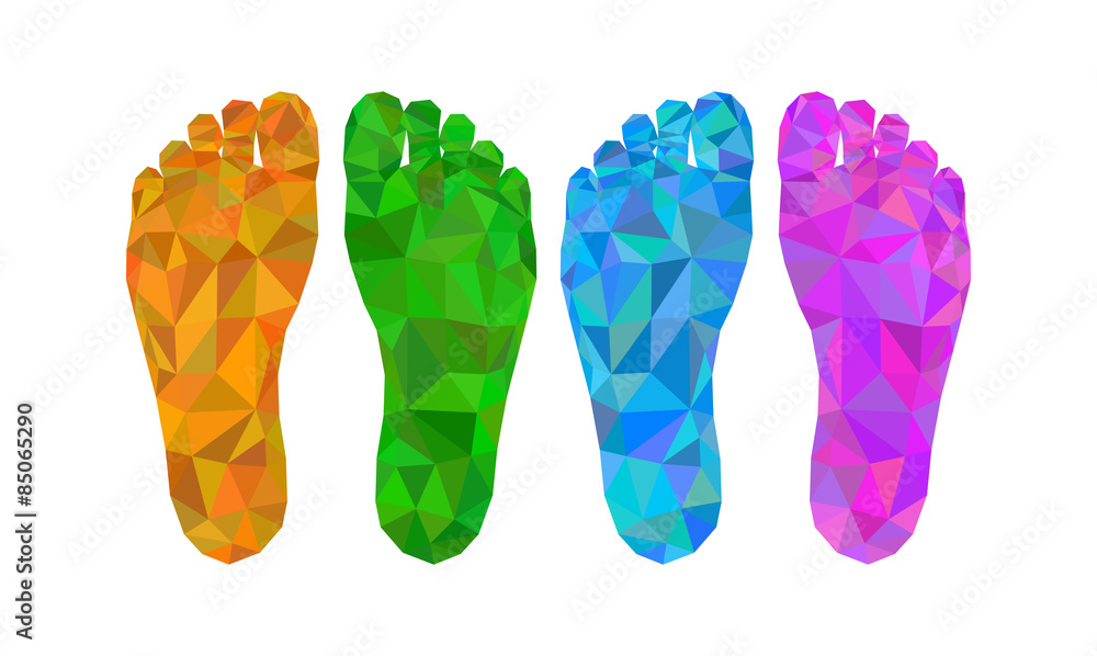 Four footprint left and right foot bottom view low poly polygon ...