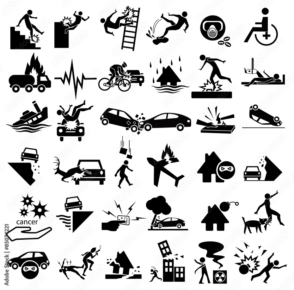 accident icons set for insurance Stock Vector | Adobe Stock