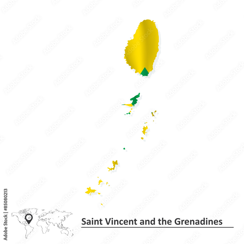 Map of Saint Vincent and Grenadines with flag Stock Vector | Adobe Stock