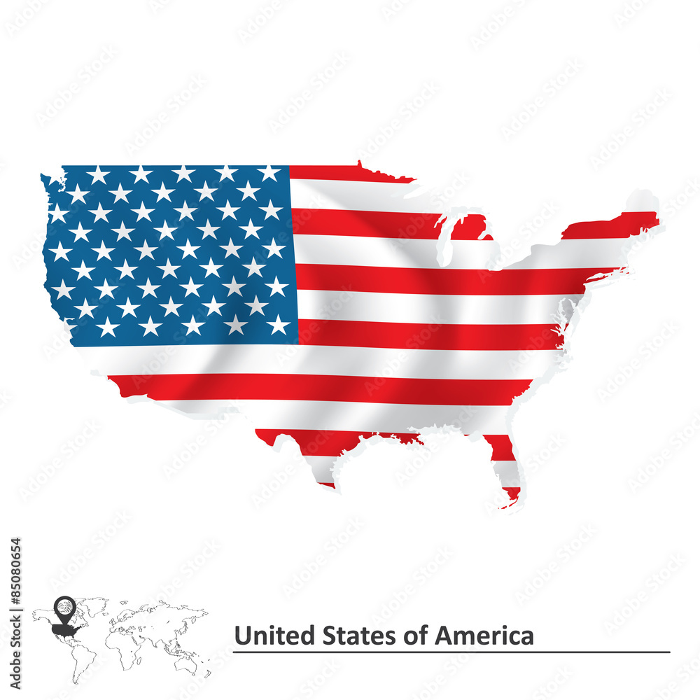 Map of United States of America with flag Stock Vector | Adobe Stock