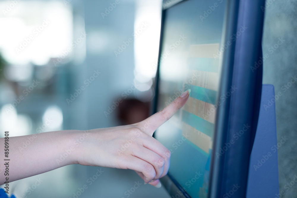 Finger click screen and check book data in library Stock Photo | Adobe ...