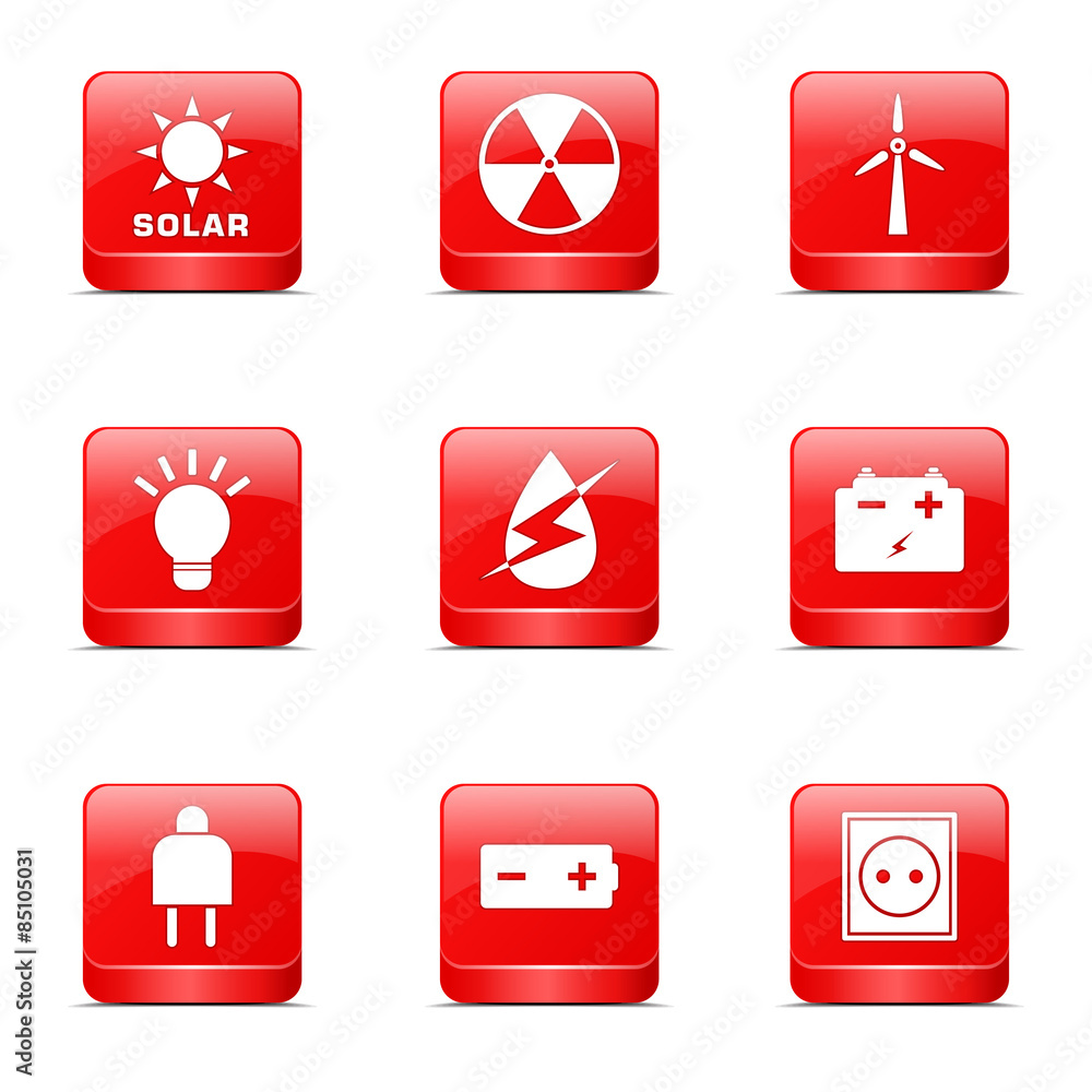 Energy Sign And Symbol Square Vector Red Icon Stock Vector | Adobe Stock