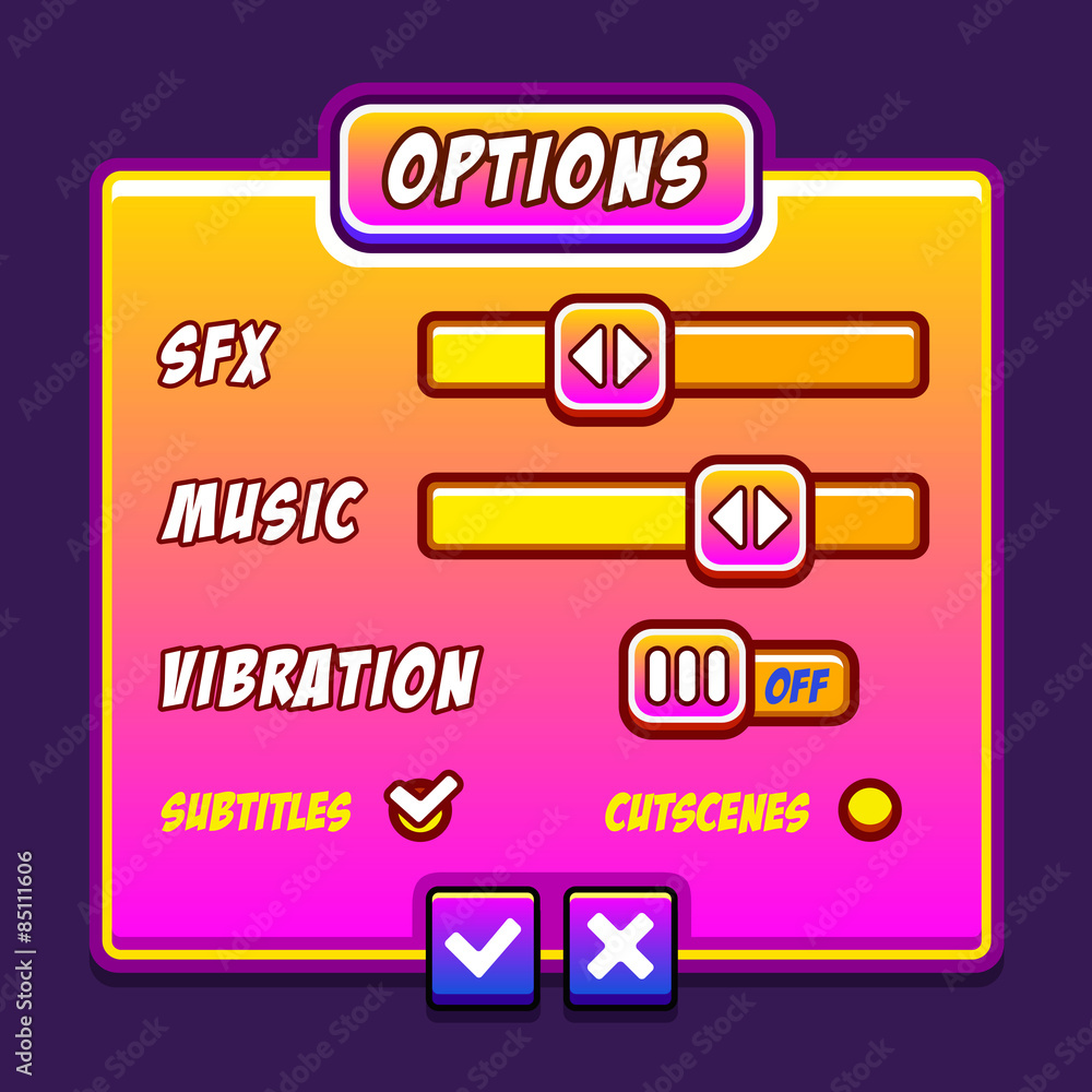 Options menu space style game buttons asset Stock Vector | Adobe Stock