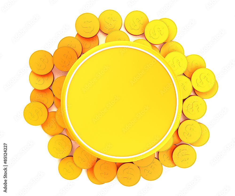 Business badge concept, abstract yellow circle frame label with gold ...