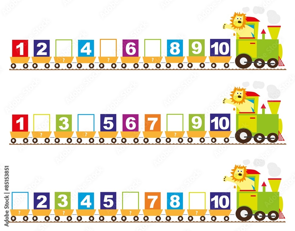 Math train for children- numbers 1-10 Stock Vector | Adobe Stock