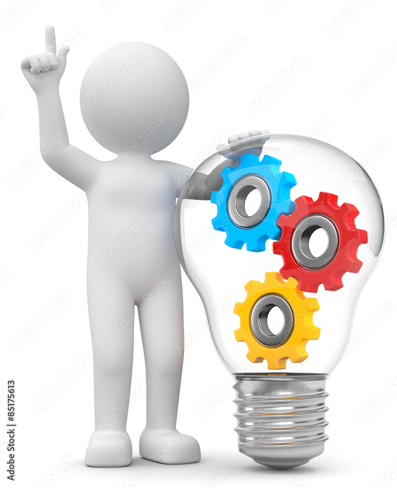 3d Männchen Idee Glühbirne mit Zahnräder Stock Illustration | Adobe Stock