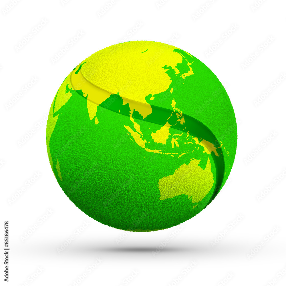 yellow Asia world map texture on green tennis ball Stock Illustration ...