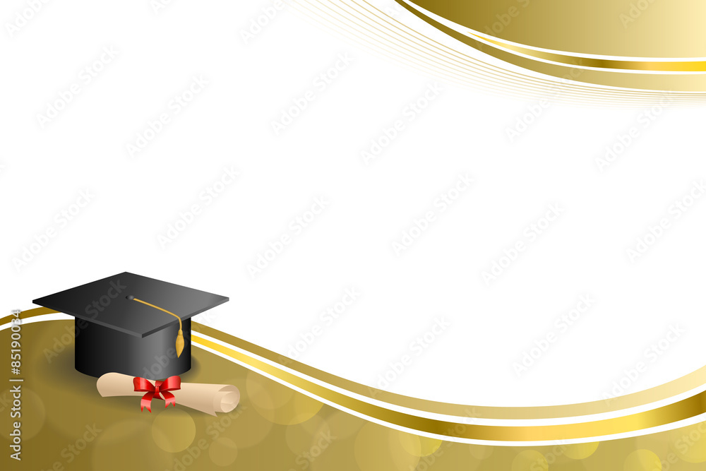 Beige education graduation cap diploma red bow gold frame Stock Vector ...
