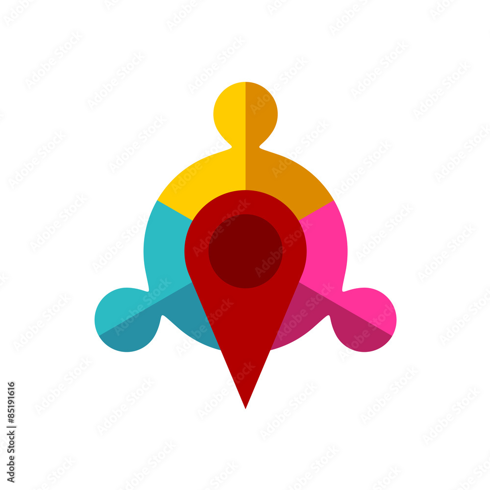 Meeting point logo template. Map pointer with team of three sign Stock ...