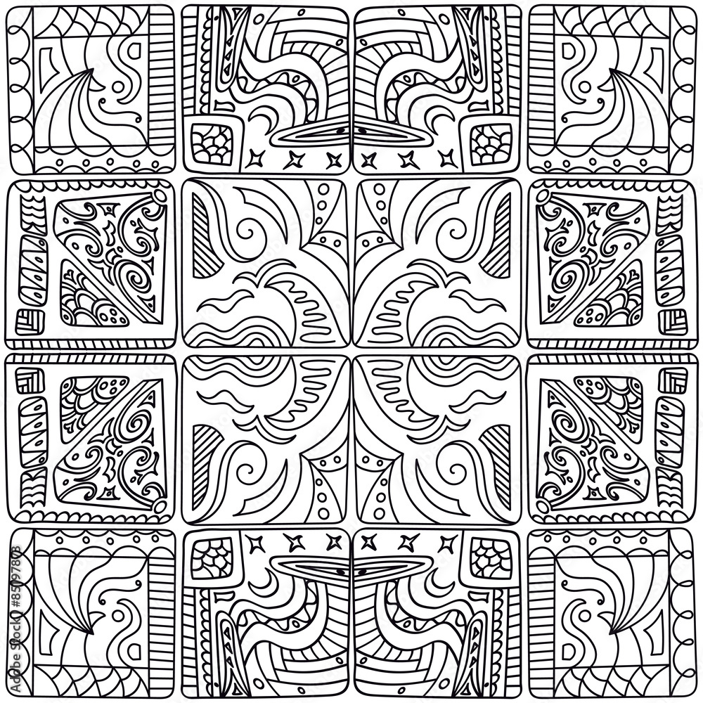 Seamless black and white pattern in a zentangle style, handmade Stock ...