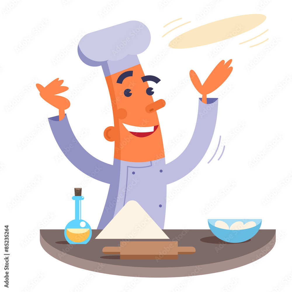Cartoon chef making pizza dough Stock Illustration | Adobe Stock