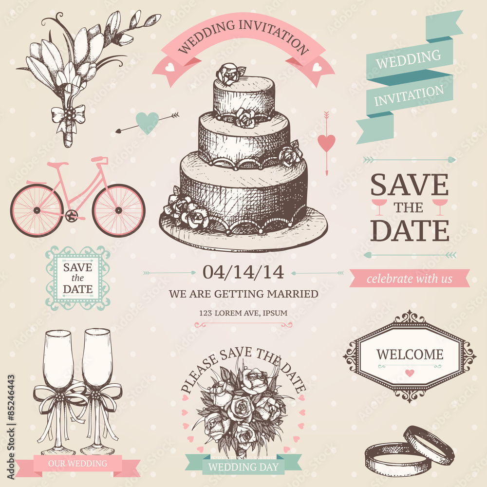 Vector collection of wedding design elements and hand drawn illu Stock ...