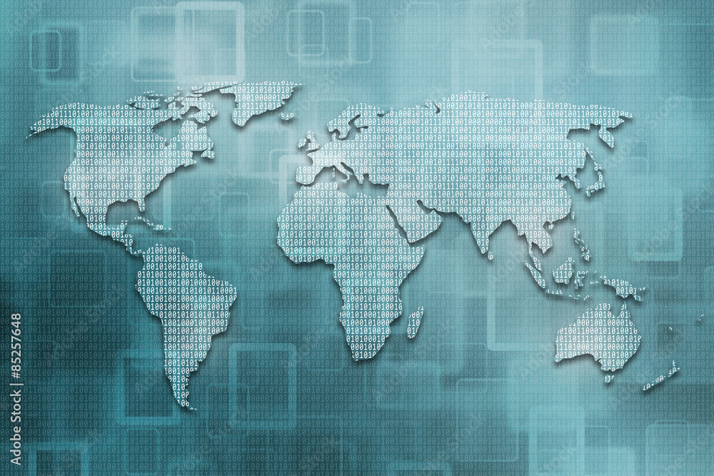 World map with binary code background Stock Photo | Adobe Stock