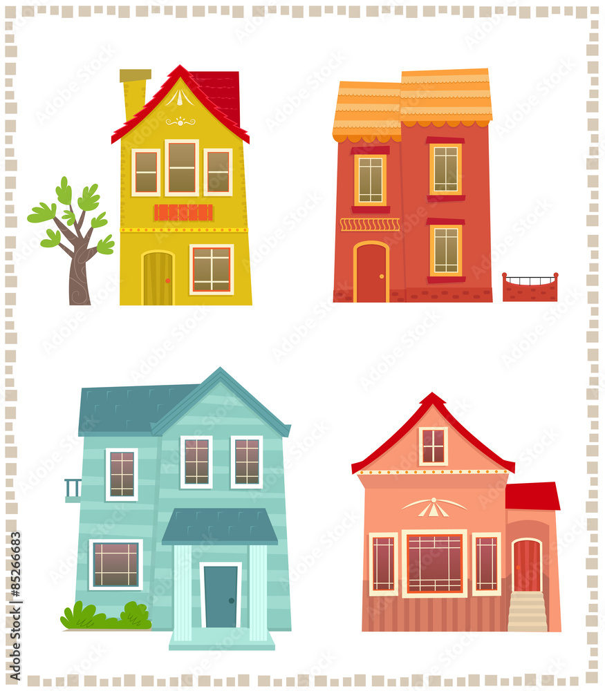 Two Story Houses - Cartoon set of four colorful two story houses. Eps10 ...