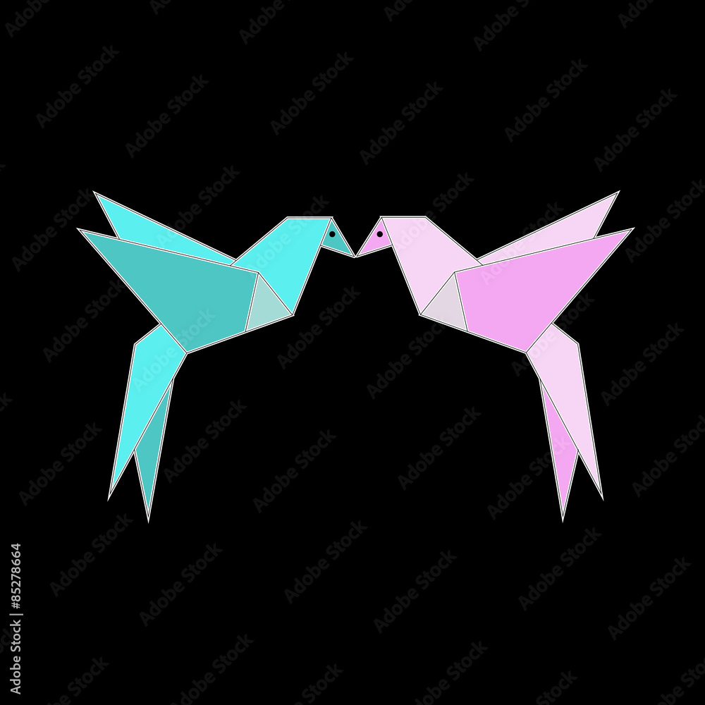 Vector illustration of two stylized doves on a black background Stock ...