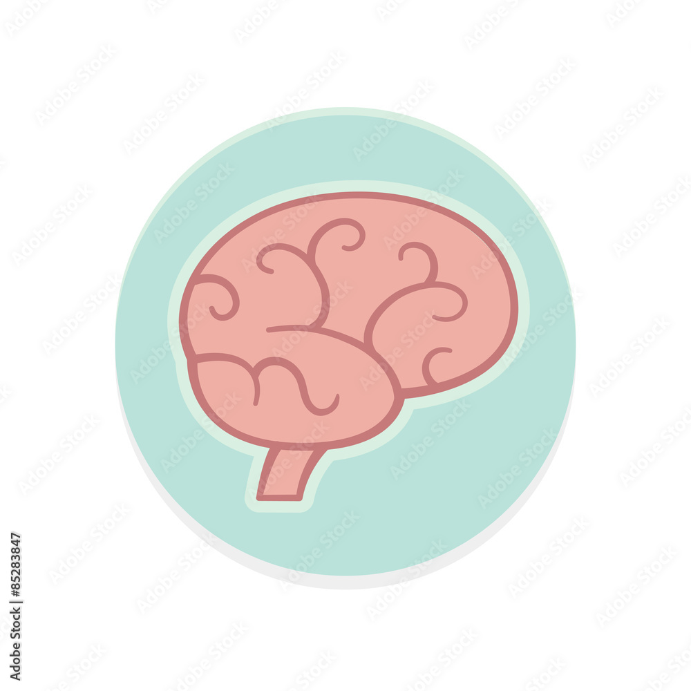 Human brain icon inside a circle. Simplified stylized illustration in ...
