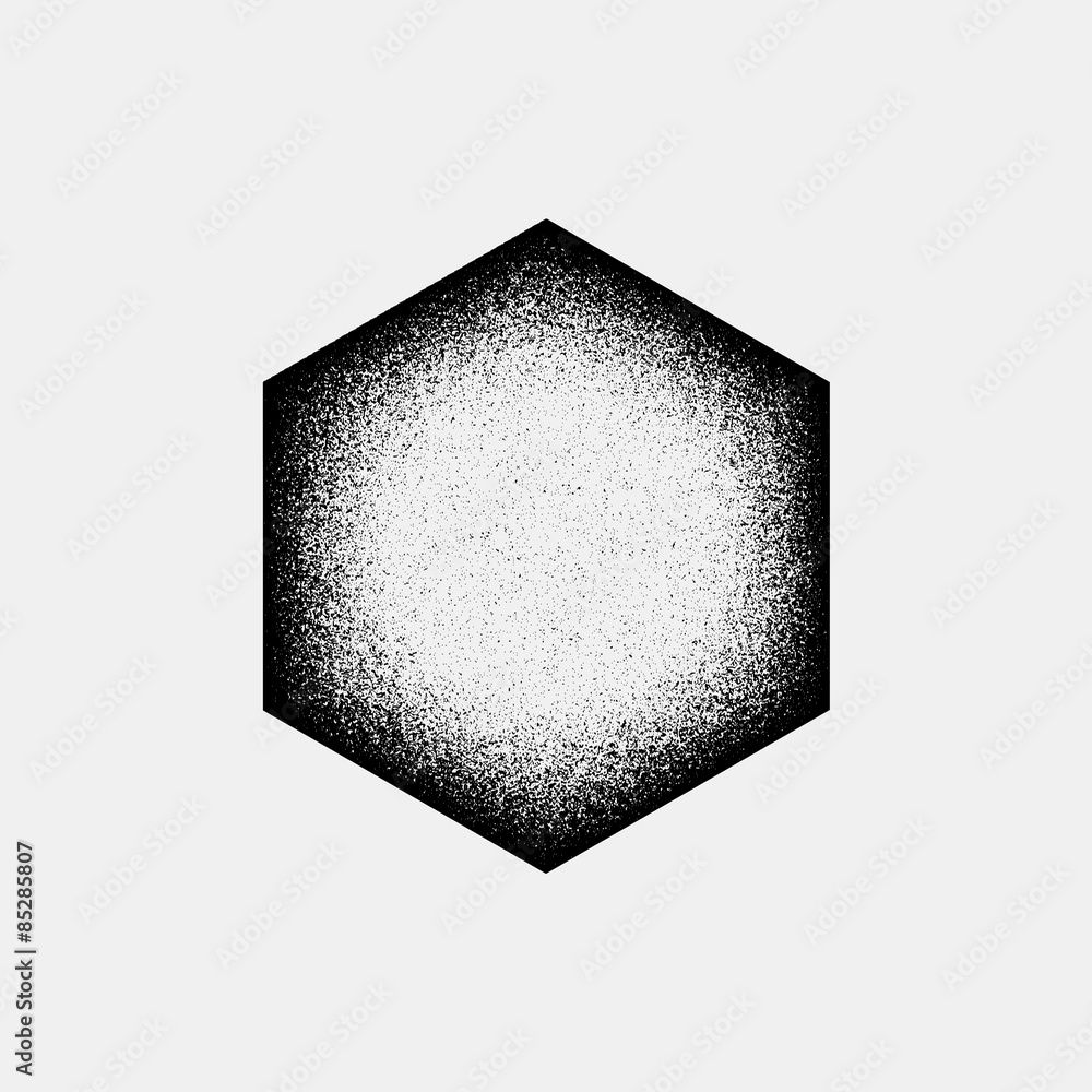 Abstract geometric shape, polygon, hex badge with film grain, grunge ...