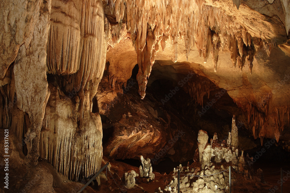 Stalactite rock formations in Lawa Cave. Kanchanaburi province ...