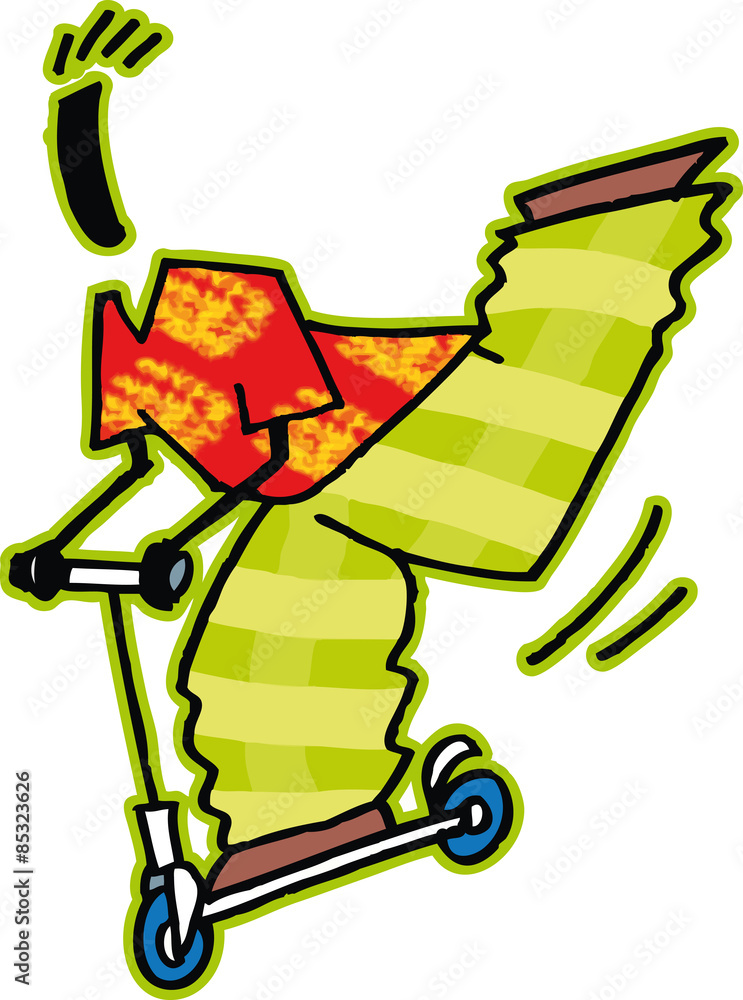 personnage fun et trottinette Stock Illustration | Adobe Stock