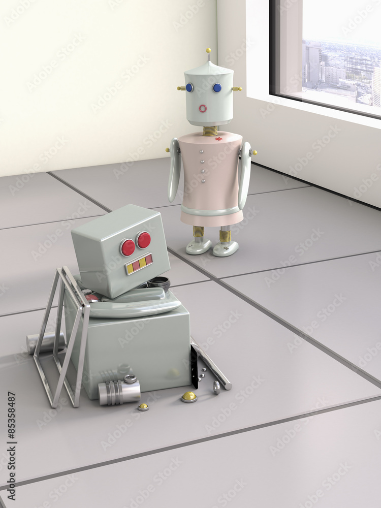 Two robots, D Rendering Stock Photo | Adobe Stock
