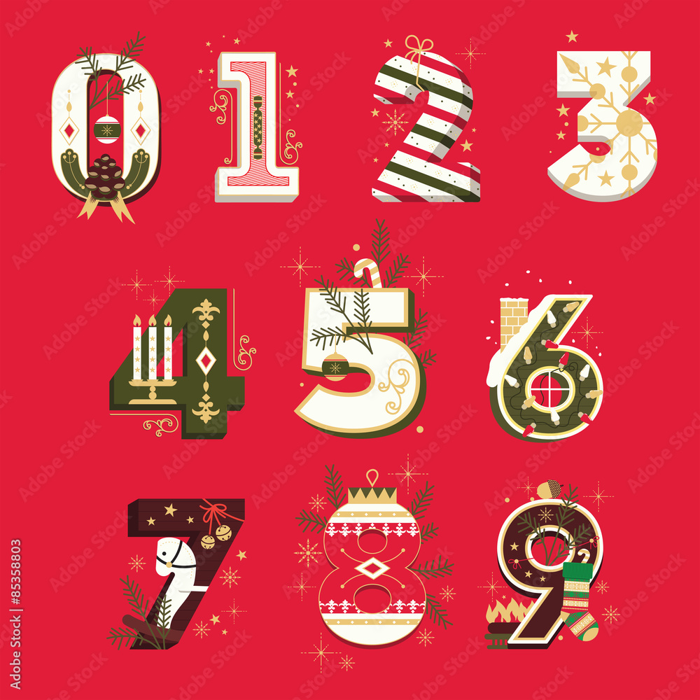 Vector Christmas Numbers , vector illustration set Stock Vector | Adobe ...