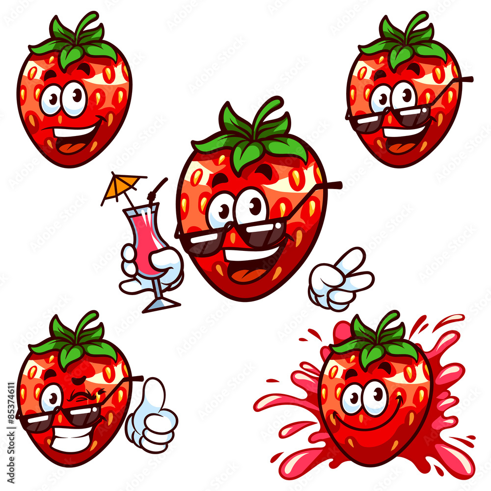 Vector set cartoon character - Happy strawberry Stock Vector | Adobe Stock